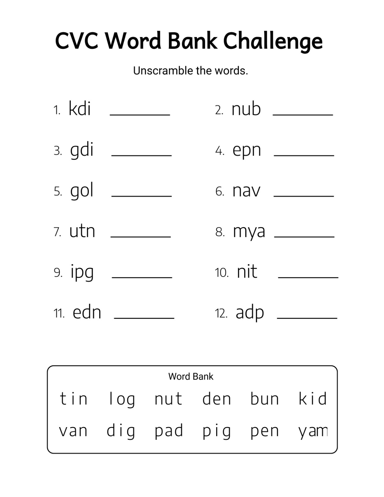 OTO1 – CVC Worksheets Generator