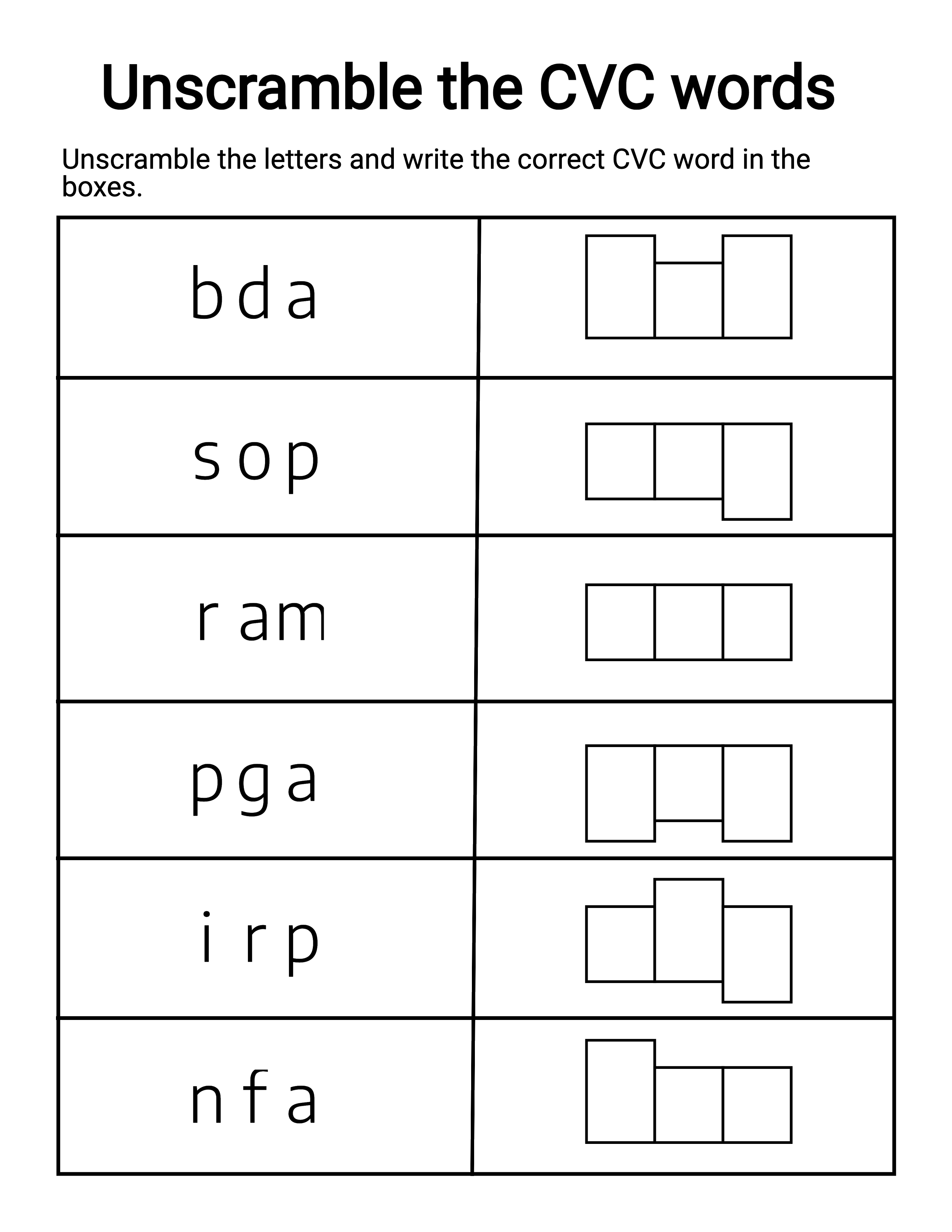 OTO2 – CVC Worksheets Generator