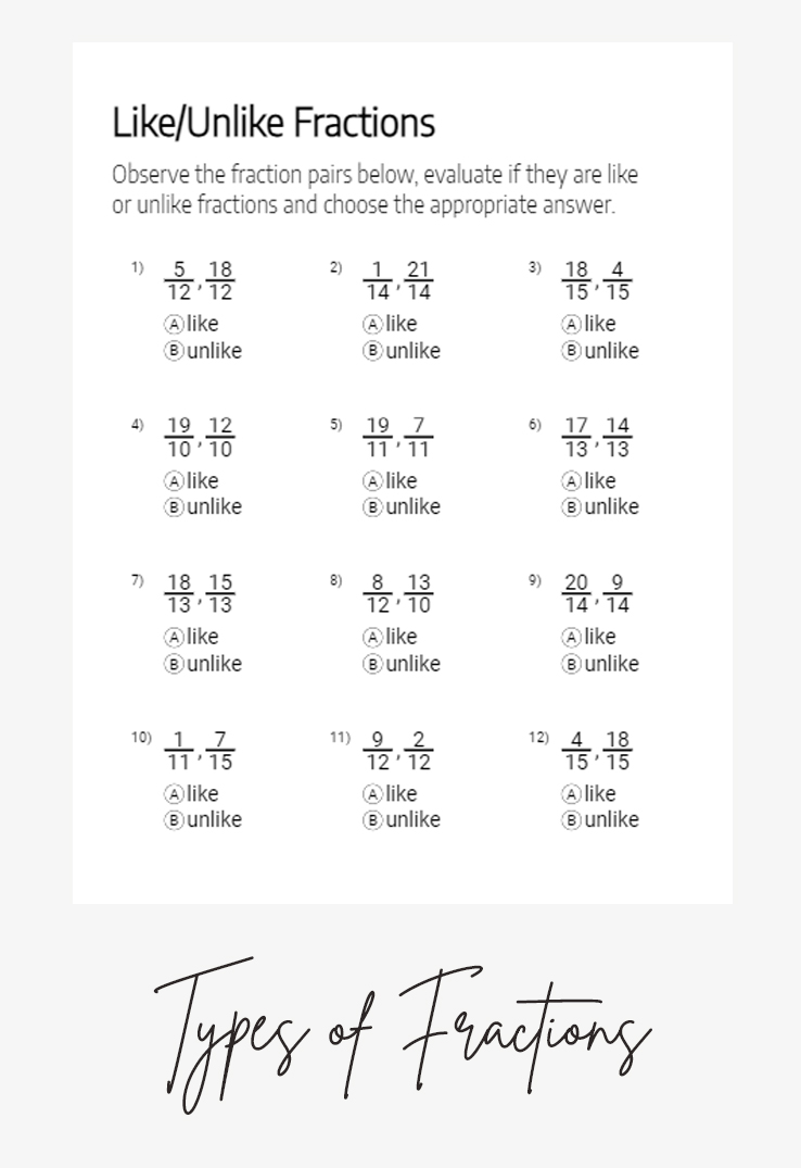 Fraction Worksheets Generator